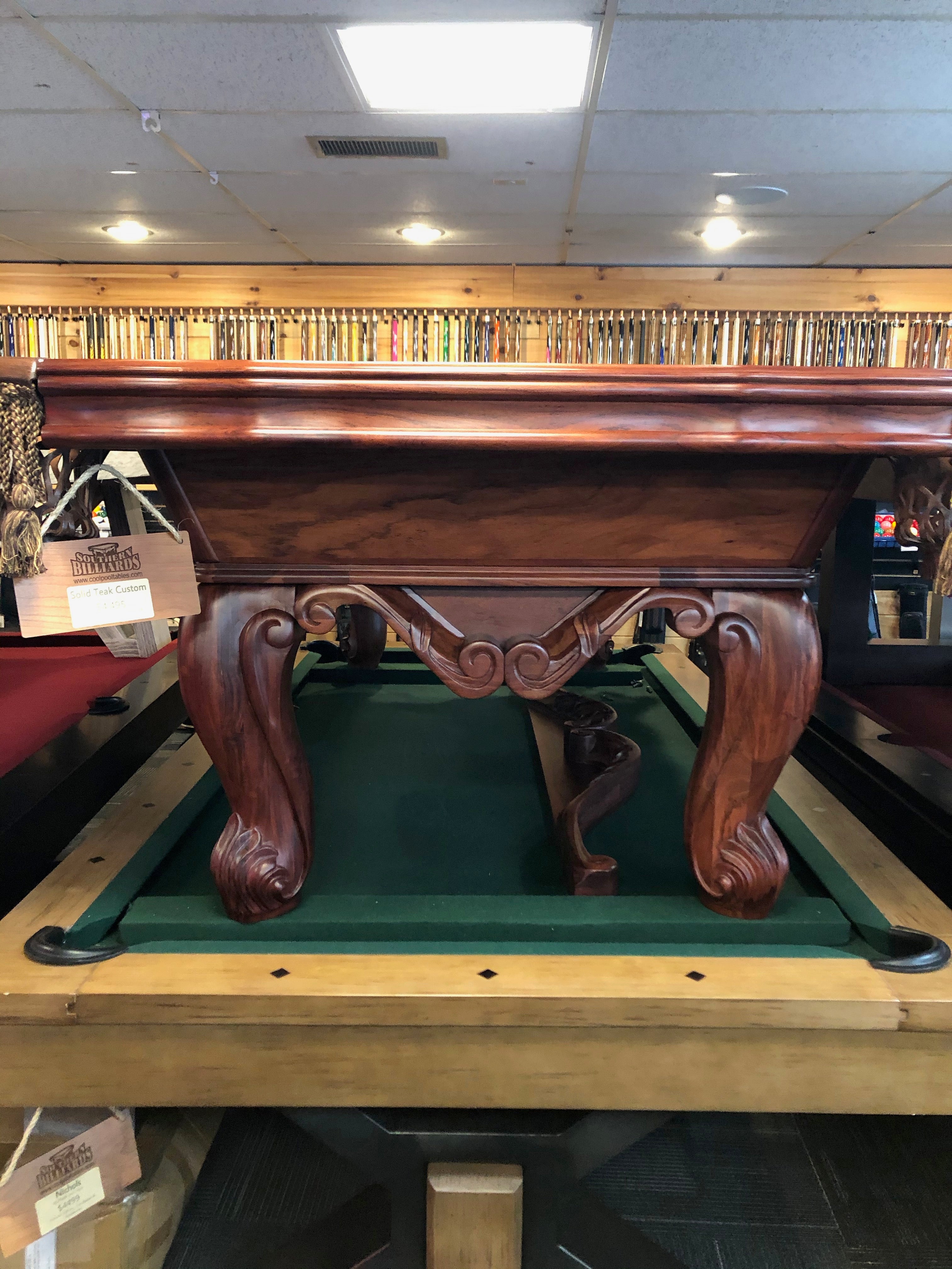 (SOLD) Used 8' Solid Teak Custom Floor Model Pool Table ...